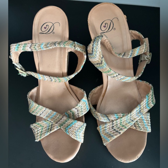 Delicious | Shoes | Tan And Pastel Colors Wedges | Poshmark